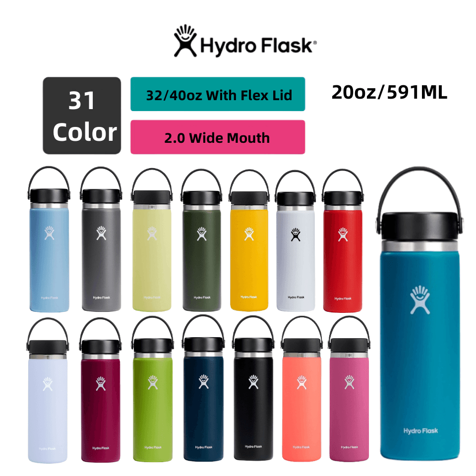 Hydro Flask ขวดน ้ ํา 20oz พร ้ อมฝาปิด flex 591ml แบบพกพาถ ้ วยหุ ้ มฉนวนเดินทางรถขวดน ้ ํา ...