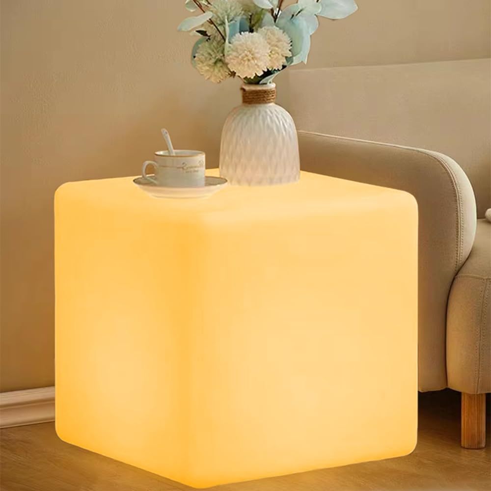 สตูลไฟ Led Cube Tricolor ขนาด 12 นิ้ว, โต๊ะข้างไฟ Led โมเดิร์น, โคมไฟ ...