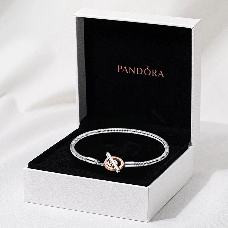 100% PANDORA S925 สร้อยข้อมือเครื่องประดับเงินสเตอร์ลิงจี้ Pandora ...