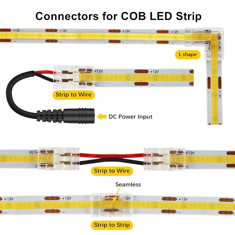 Multi ชนิด 2pin COB Connector 8 มม.LED Strip Terminal Extension Wire ...