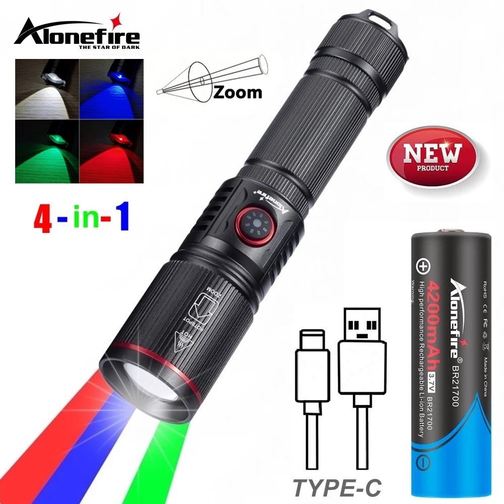 Alonefire SV96 มัลติฟังก์ชั่น 4 in 1 Zoomable High Power ไฟฉาย LED RGB USB ชาร์จการถ่ายภาพไฟฉาย ...