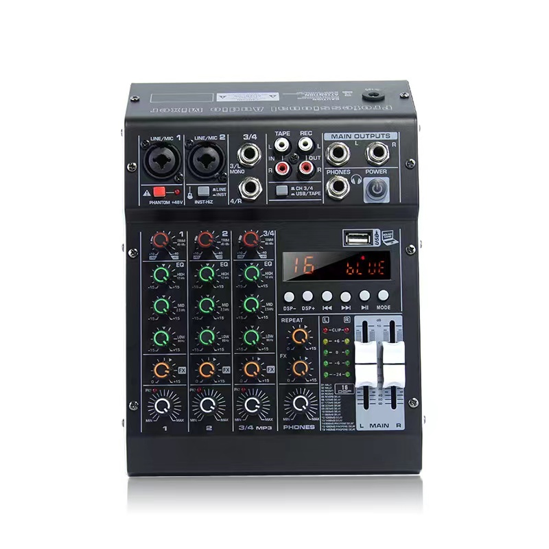 Hm-4m 4 Channel Mixer เสียงพีซีการ ์ ดเสียงบลูทูธ Usb Mp3 Dj Ktv คาราโอ ...