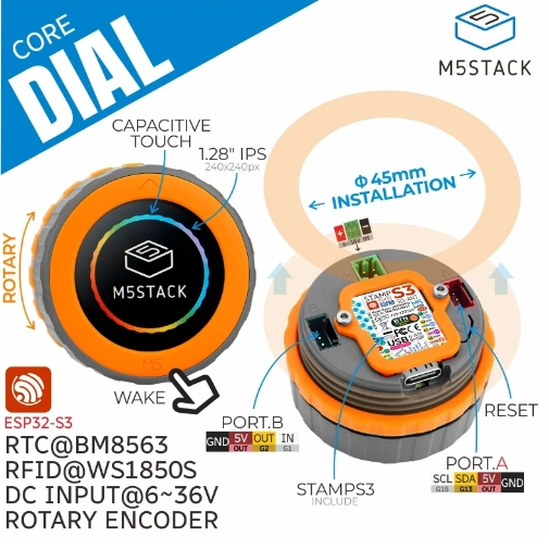 M5stack Official M5Stack Dial - ESP32-S3 Smart Rotary Knob w/ 1.28 หน ้ าจอสัมผัสทรงกลม | Shopee ...
