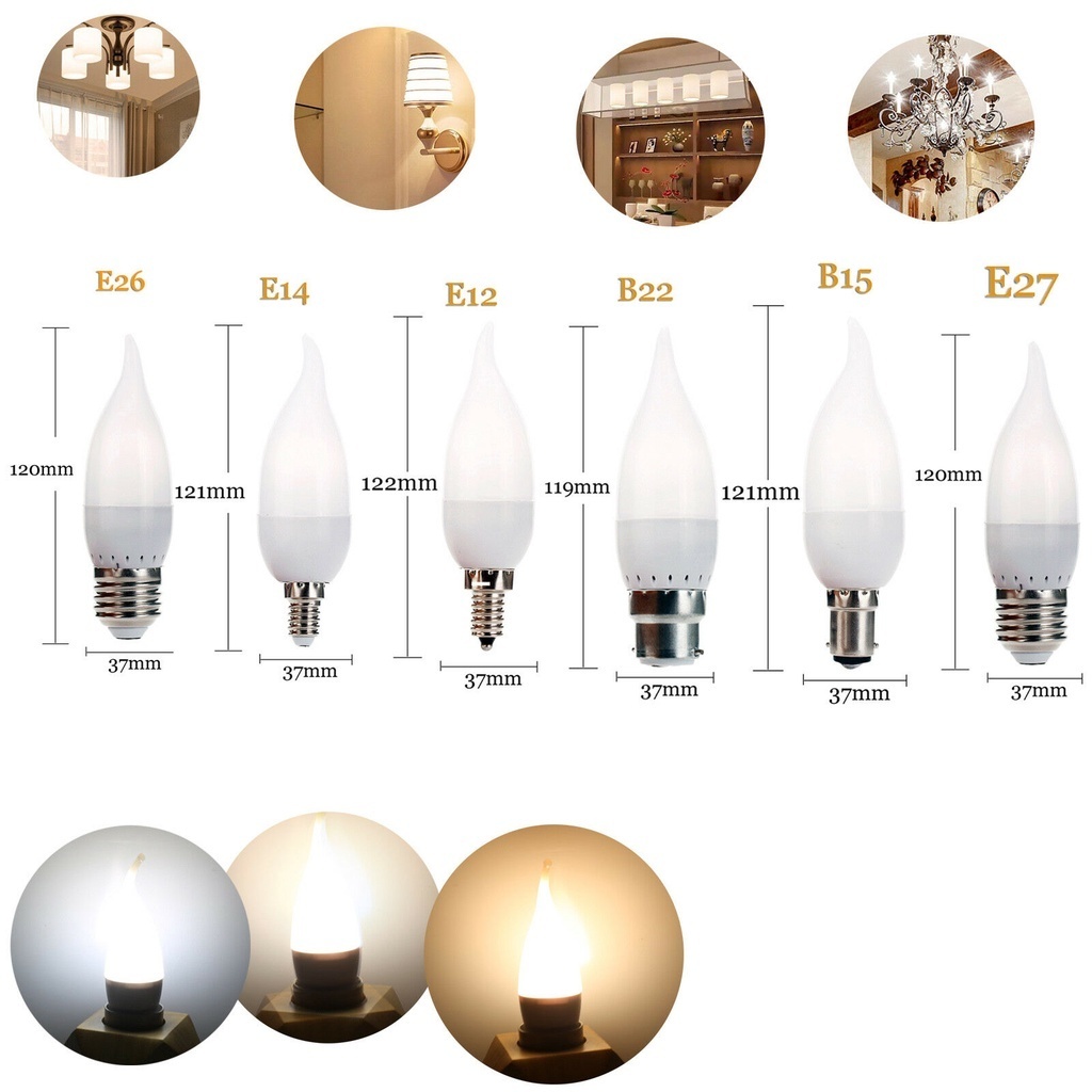 Led เปลวไฟโคมระย้าหลอดไฟ E12 E14 B22 E27 B15 3W 85-265V เทียน 2835 SMD บ้านเปลี่ยน 25W หลอดฮาโลเ ...