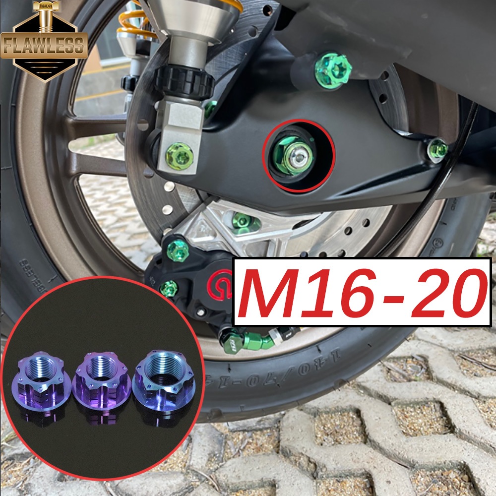 FLAWLESSTI M16 M18 M20x1.5 น็อตสลักเกลียวเพลาหลัง ไทเทเนียม Honda Forza 350 Giorno 125 PCX 160 ...