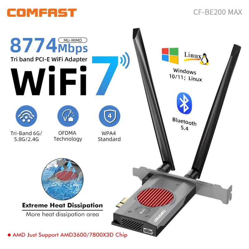 Comfast CF-BE200MAX WIFI7 PCIE อะแดปเตอร ์ 8774M BE200 BT5.4 Gaming PCI-E การ ์ ด 2.4G/5G/6GHz ...
