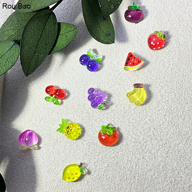 Rou Bao 50 ชิ้นเล็บมินิผลไม้พีชเชอร์รี่สตรอเบอร์รี่ที่มีสีสัน Girly ...
