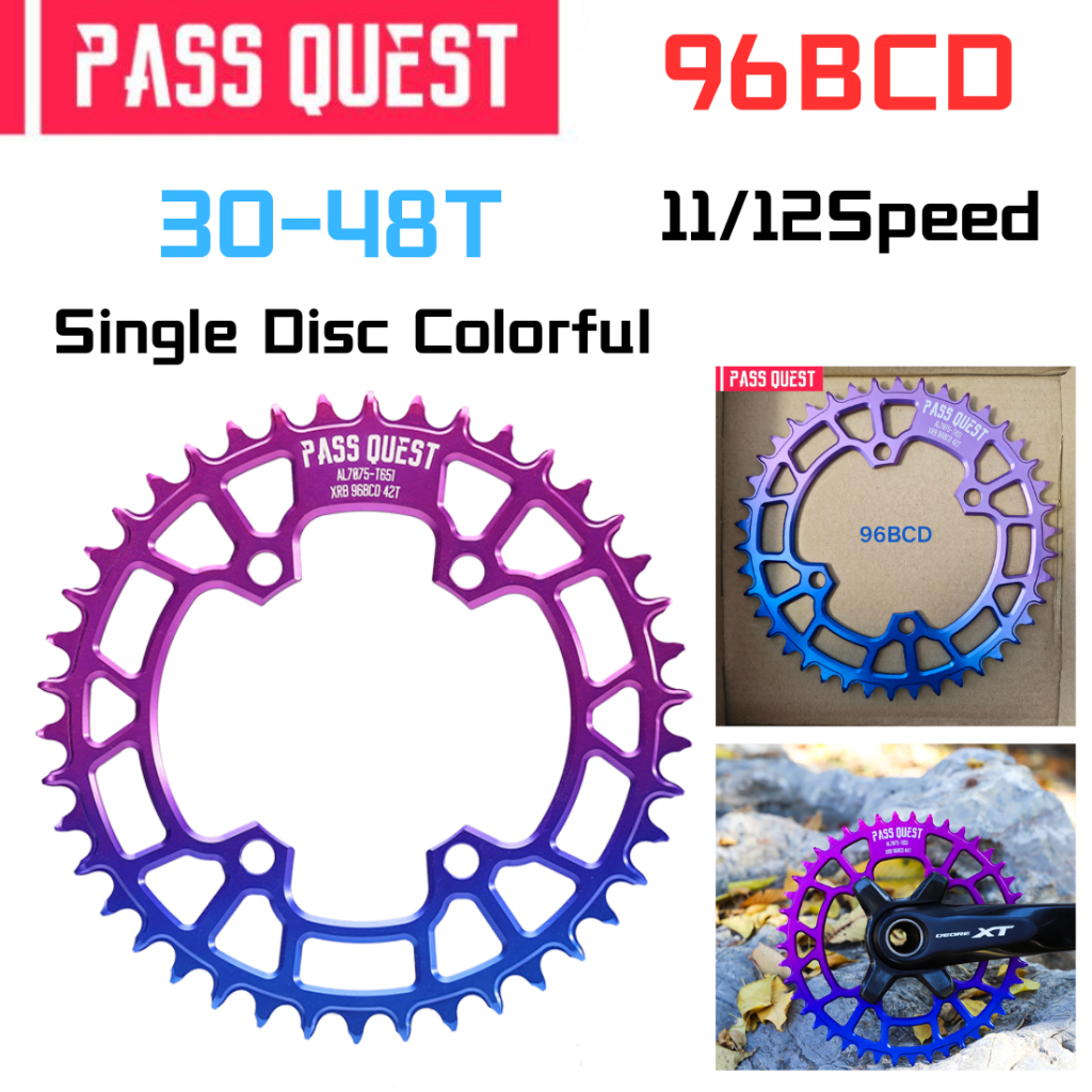 Pass QUEST 96 BCD สีสันจักรยาน Chainring 30-48T แคบกว้างฟัน Chainwheel ...