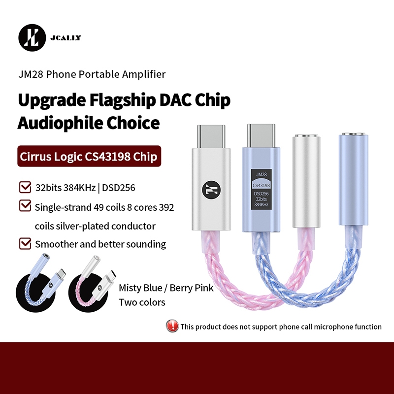 Jcally JM28 Cirrus Logic CS43198 ชิปแบบพกพา DAC Decoder Type-C ถึง 3.5 หูฟังอะแดปเตอร ์ DSD256 ...