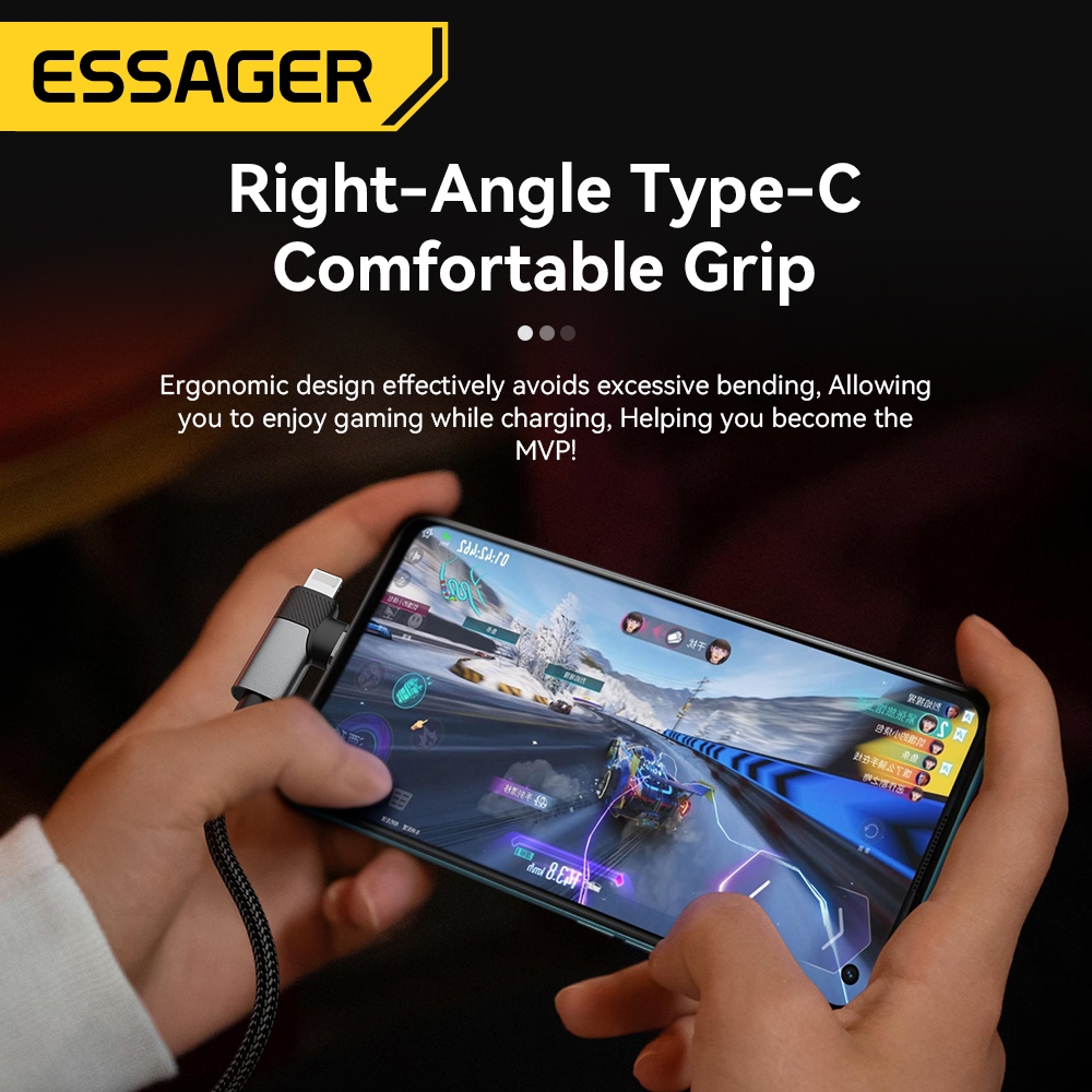 Essager 65W ประเภท C/USB-A ถึง L+ C สาย 2 ใน 1 Fast Charging สายไฟอะแดป ...