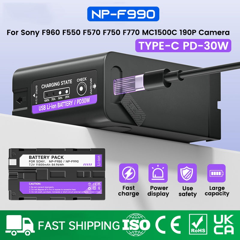 Palo แบตเตอรี ่ NP-F990 แบตเตอรี 11800mAh พร ้ อมไฟ LED สําหรับ Sony F980 F970 F960 F770 F750 ...