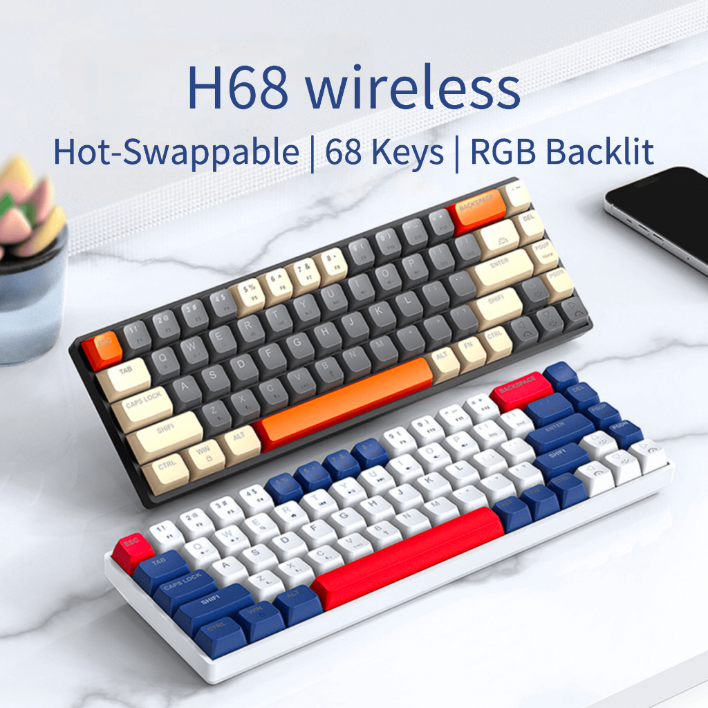 Mechanical แป้นพิมพ์ คีย์บอร์ดไร้สาย H68 สามโหมด 68 Keys | Mechanical ...