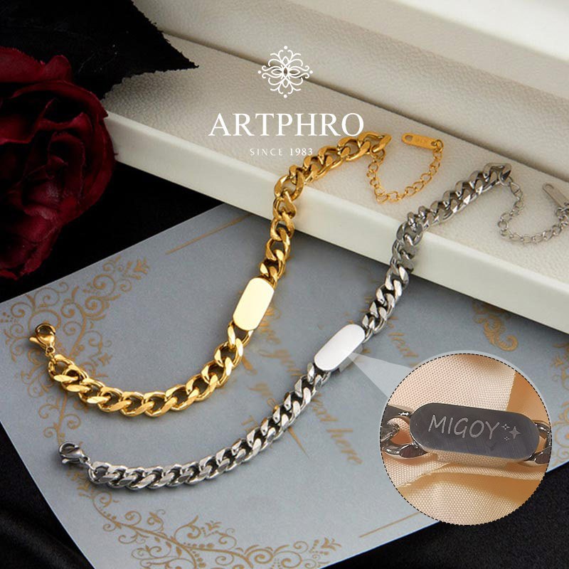 【สลักชื่อ】ARTPHROสร้อยข้อมือคิวบา กำไลข้อมือ ผู้ชาย ผู้หญิง แบรนด์ ไม่ ...