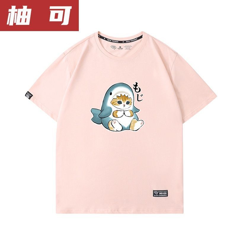 Uniqlo Cat Shark พิมพ ์ น ่ ารักแขนสั ้ นการ ์ ตูนหลวมเสื ้ อยืดอินเท ...