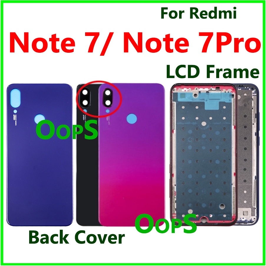 Note7 Pro Back Housing LCD ด้านหน้ากรอบกลางสําหรับ Redmi Note 7 Pro ฝาหลังแบตเตอรี่ปุ่มเลนส์ ...