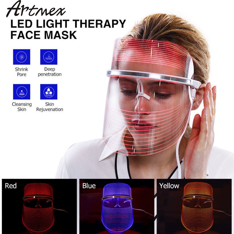 3 สี Light Therapy Face Mask USB Phototherapy รูขุมขนหดตัว Anti Aging ...
