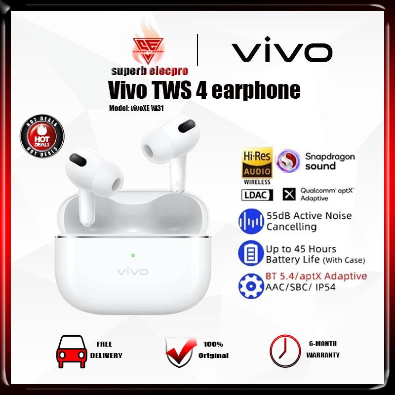 Vivo TWS 4 55dB หูฟังบลูทูธไร ้ สายตัดเสียงรบกวน LDAC TWS แบตเตอรี ่ 5.4 ถึง 45 ชั ่ วโมง IP54 ...