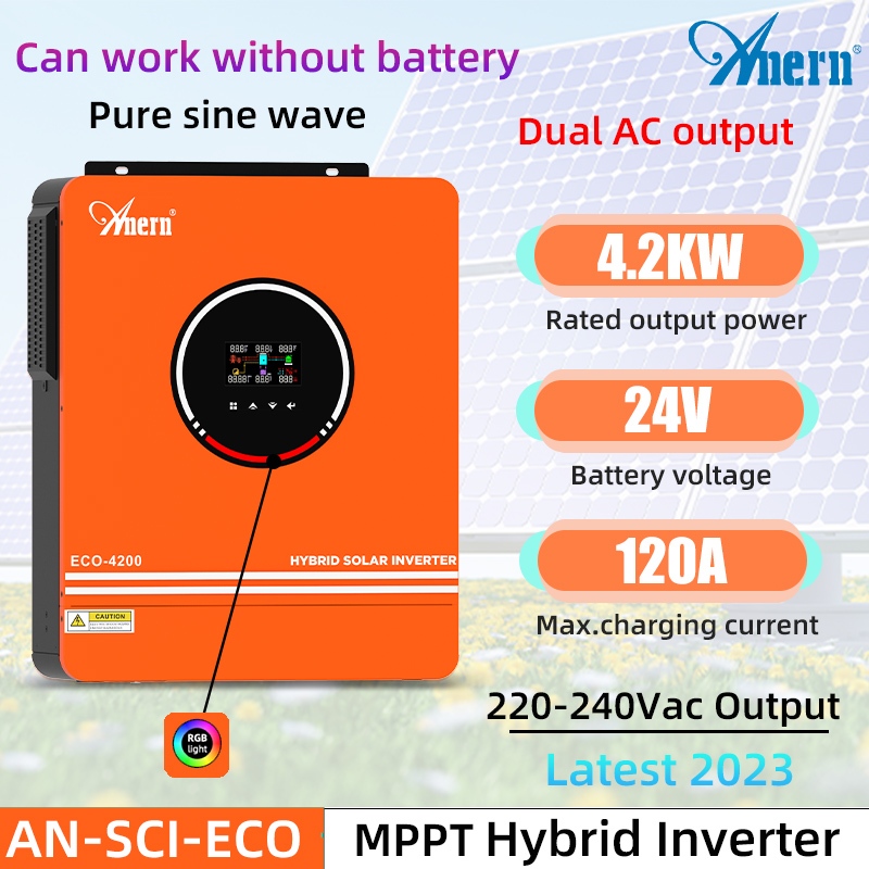 Anern 4.2KW Hybrid Inverter Pure Sine Wave MPPT Solar Inverter Hybrid Inverter 24V off grid ...