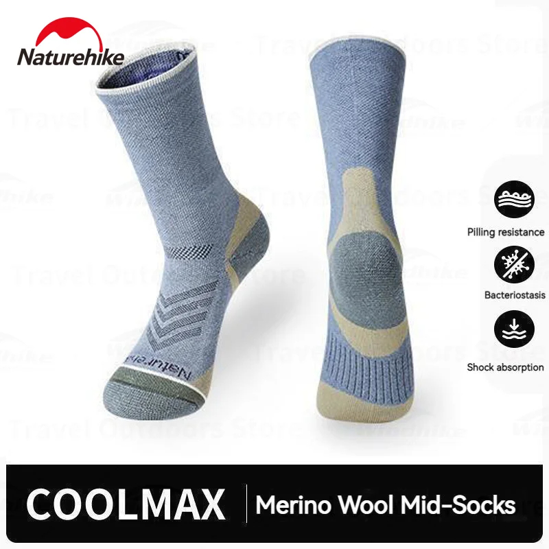 Naturehike Merino Wool ถุงเท ้ ากลางหลอดกลางแจ ้ ง Coolmax Breathable ...