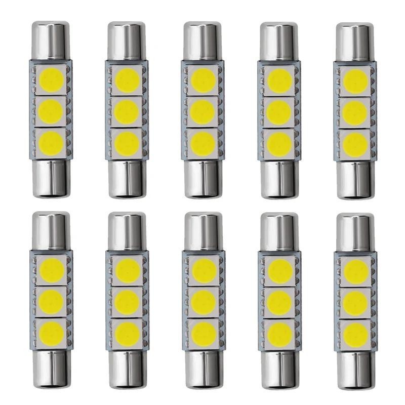10pcs สีขาว 3 SMD 29 มม.LED Festoon หลอดไฟสําหรับรถ Sun Visor Vanity ...
