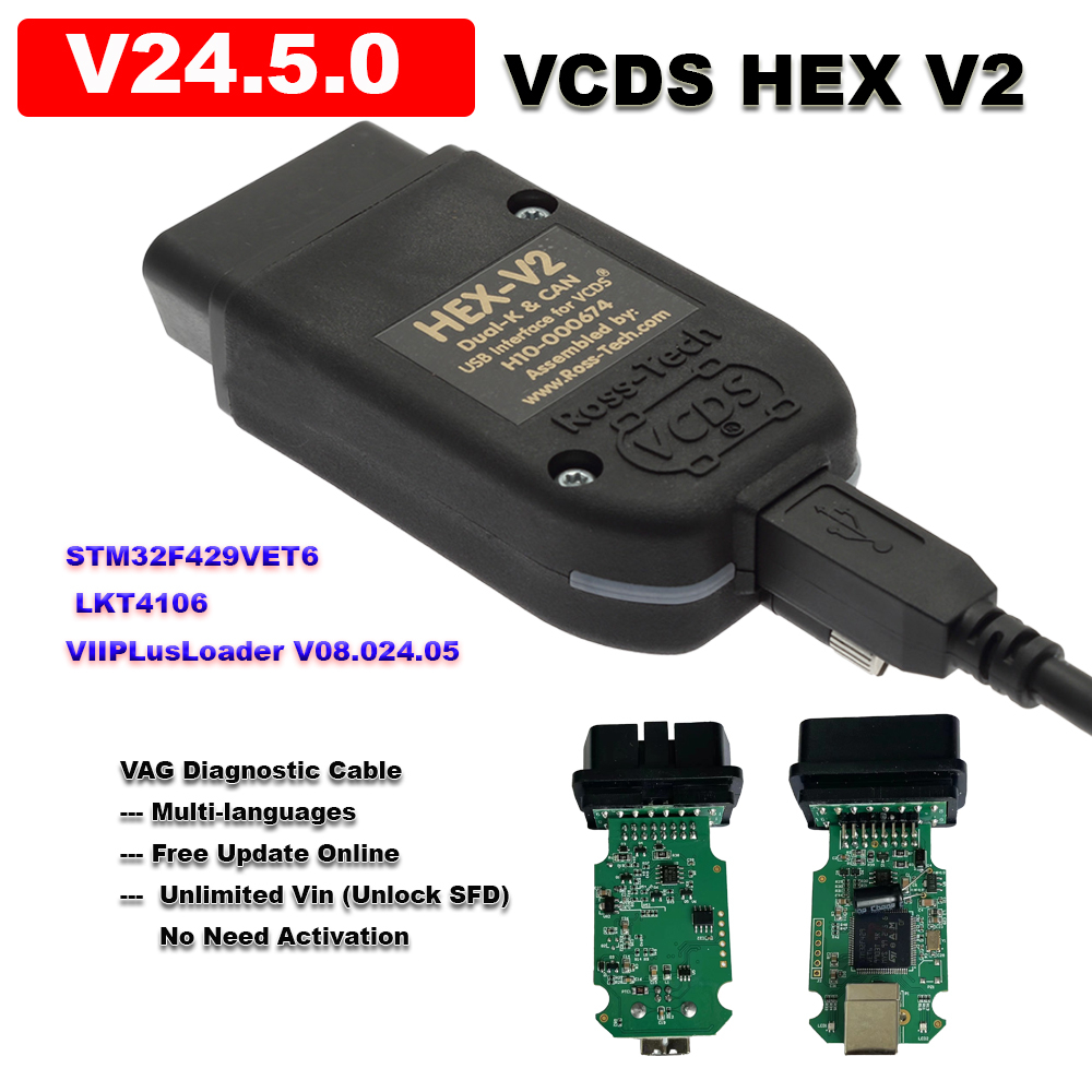 V24.5.0 VCDS Hex V2 สาย USB Cheshi VCDS Hex-V2 Unlimited Vin (Unlock SFD) STM32F429VET6 ...