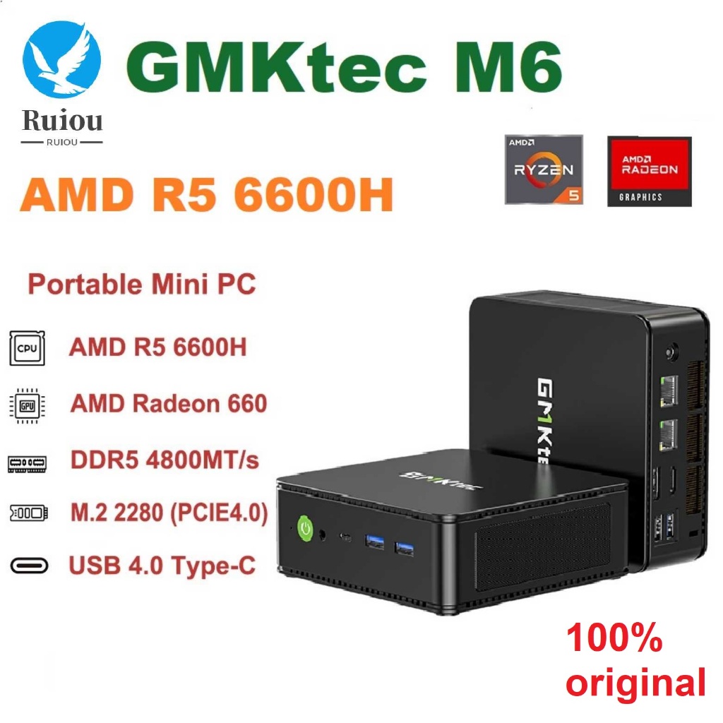 Gmktec M6 AMD Ryzen 5 6600H Mini PC DDR5 32GB SSD 1TB WIFI6 BT5.2 USB4 ...