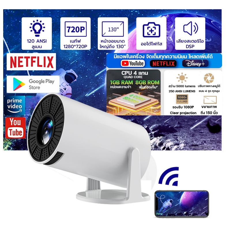 ใหม่ 4K ปรับได้ 180 องศา Projector คุณภาพระดับ Android 11.0LCD ...