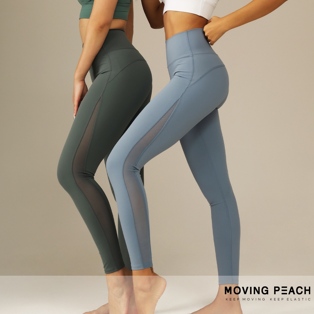 Moving PEACH ผู้หญิงกีฬาการบีบอัดกางเกงขายาวเอวสูงตาข่าย Panelling โยคะ ...