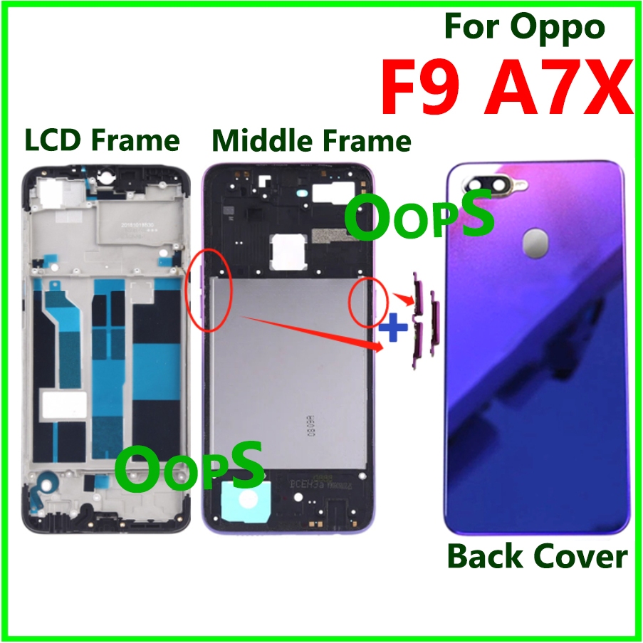 กรอบด ้ านหลังสําหรับ OPPO F9 PRO / A7X ฝาครอบแบตเตอรี ่ ประตูหลังกรอบกลางด ้ านหน ้ า + ปุ ่ ม ...