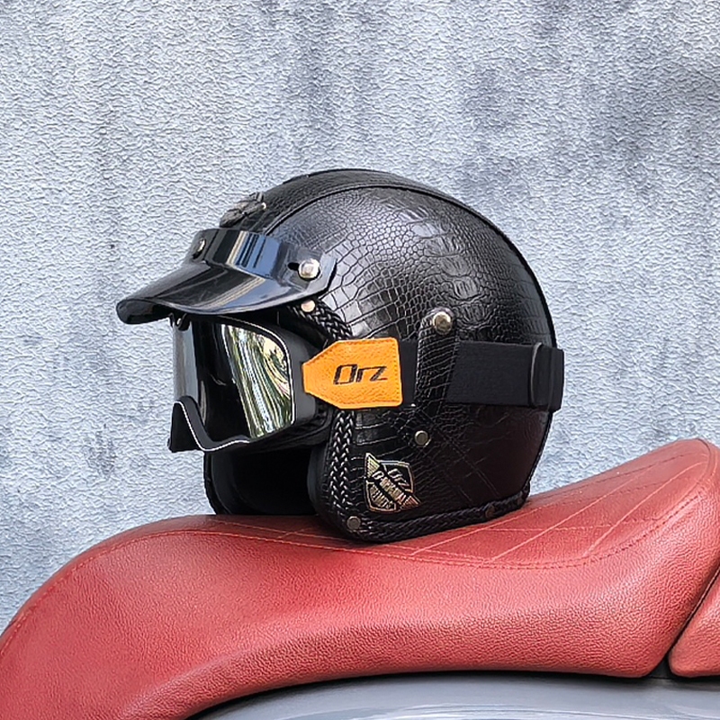 Orz Harley Retro Helmet Men 's and Women 's Handmade Leather Helmet 3/4 ...