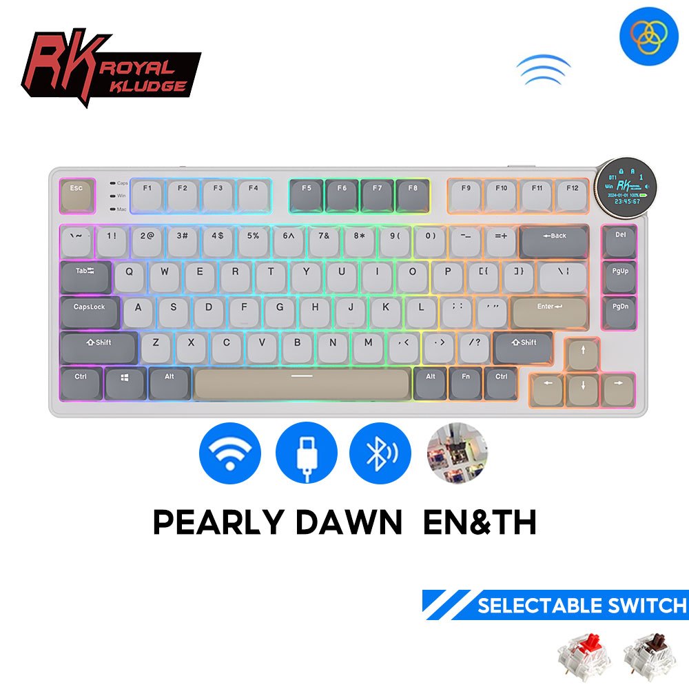 Royal Kludge RK N80 Pearly Dawn 80 Key Low Profile Tri-Mode RGB แบบมี ...