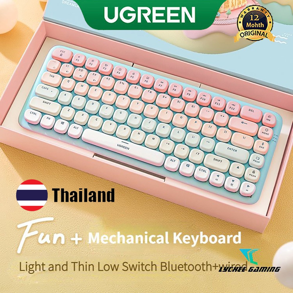 Ugreen Fun+ คีย์บอร์ดบลูทูธไร้สาย 84 คีย์ โหมดคู่ สีชมพู สําหรับ Mac OS ...