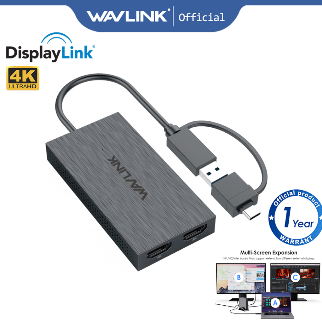 Wavlink USB เป ็ นอะแดปเตอร ์ HDMI คู ่ พร ้ อมชิป Displaylink รองรับ Dual 4K 60HZ และสูงสุด 8 ...