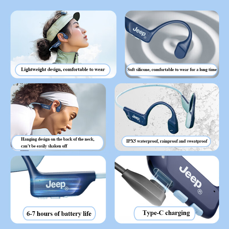 Jeep JPS-EC006 หูฟังบลูทูธ 5.3 IPX5กันน้ํา แบตเตอรี่ยาวนาน หูฟังไร้สาย พร้อมไมโครโฟน ระบบ Bone ...