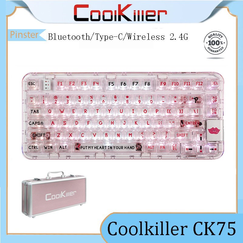 【Available in stock】CoolKiller Ck75 คีย์บอร์ดเล่นเกมไร้สาย บลูทูธ สามโหมด สีชมพูใส | Shopee Thailand