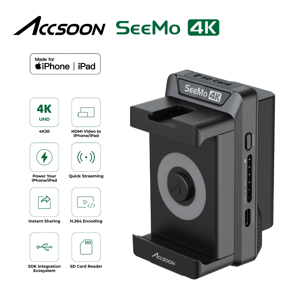 Acsoon Seemo 4K iPhone ipad ชาร ์ จ SD Card Reader H.264 การบันทึกการแ ...