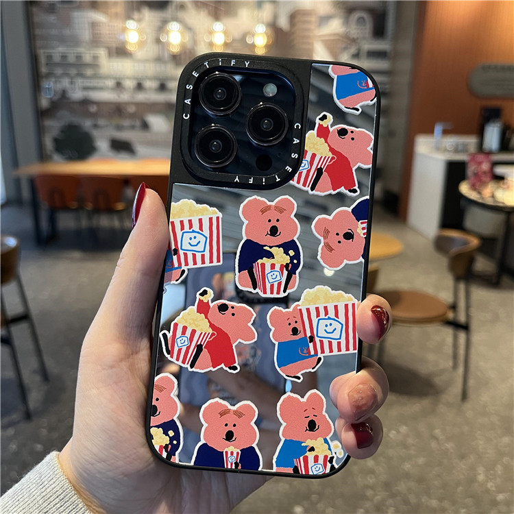 Casetify กระจกปลอกกิน Popcorn Bear สําหรับ iPhone 11 12 13 14 15 16 Pro ...