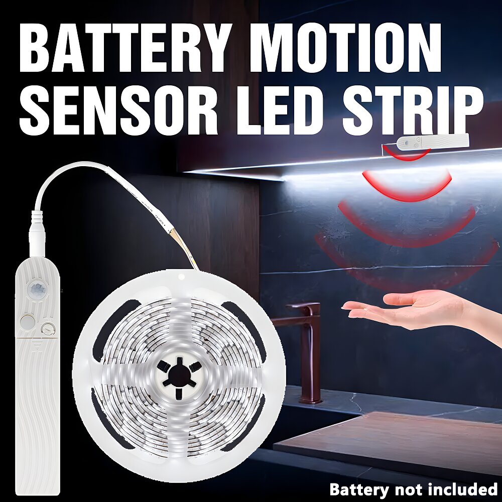 2835 SMD PIR Motion Sensor ไฟ LED ตู้ 1m 2m 3m DC 5V แบตเตอรี่ Strip ...