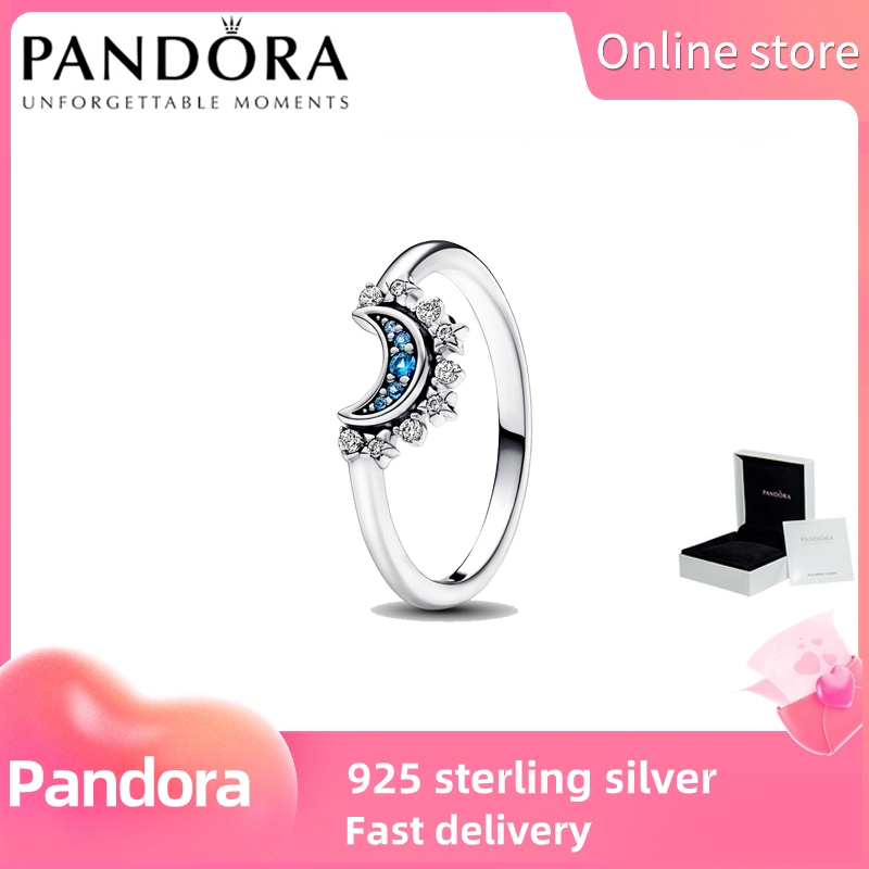 100% ของแท้ เงินสเตอร์ลิง S925 PANDORA [ 192675 แหวนพระจันทร์สีฟ้า ...