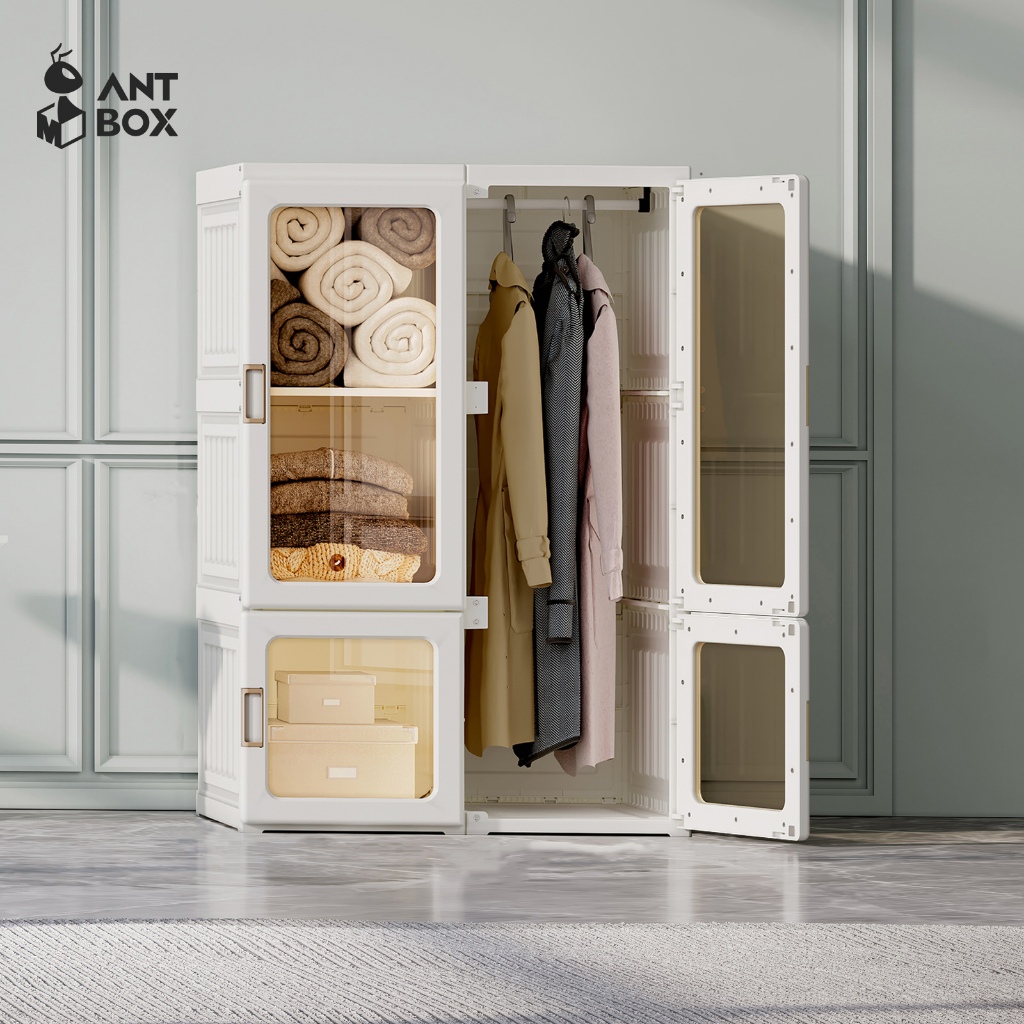 ANTBOX [พร้อมส่ง!! ] ตู้เสื้อผ้า 6 ช่อง 1 แขวน 360L ประตูใสโปร่งแสงมอง ...