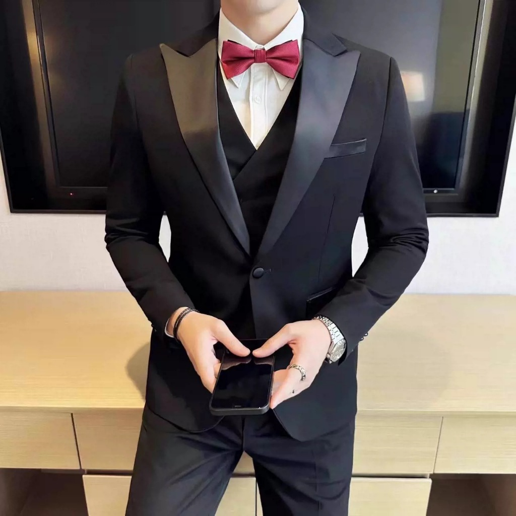 2024 สไตล์ใหม่ High-End Refutal Collar ชุดเกาหลีรุ่น Slim-fit หล่อชุด ...