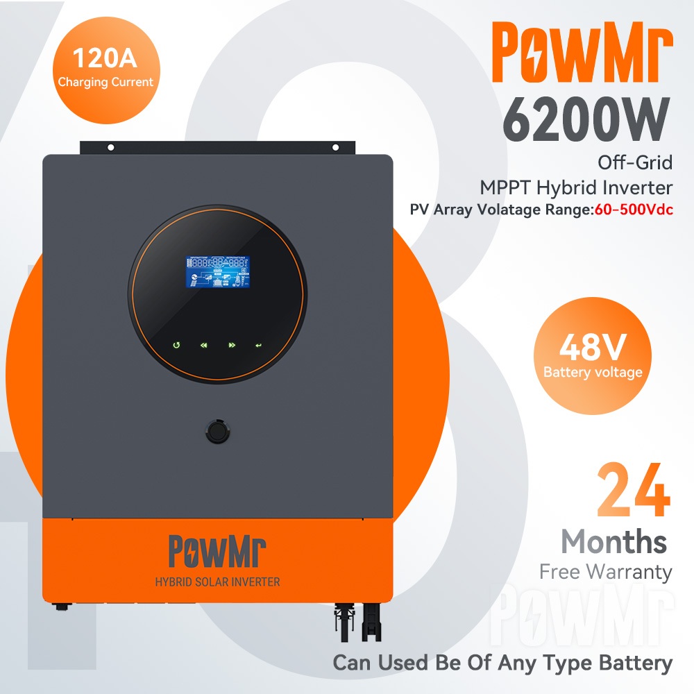 PowMr 6.2KW Off-Grid Hybrid Solar Inverter 48V MPPT Solar Charger Controller 500VDC Hybrid ...