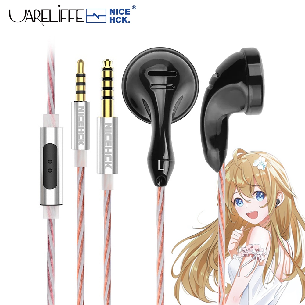 Uareliffe NiceHCK B70 หูฟังหัวแบน 14.8 มม.แบบไดนามิกหูฟังเสียงไฮไฟคาร์บอนชุบ DD เอียร์บัดแบบมี ...