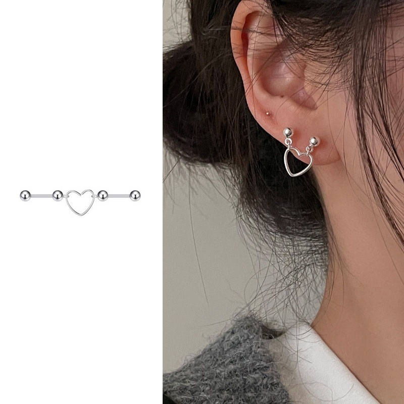 Jojo COCO 1 ชิ้น S925 เงินสไตล์เกาหลีหูคู่ต่างหูเจาะ All-in-one Love หูกระดูกเล็บสําหรับผู้หญิง ...