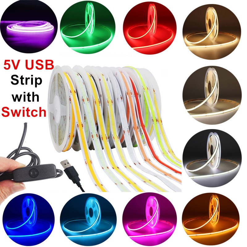 ไฟ LED USB 5V พร ้ อมสวิตช ์ เปิด 320LEDs/m ไฟ LED COB แบบยืดหยุ ่ นไฟตกแต ่ งไฟรถยนต ์ | Shopee ...