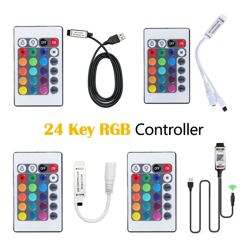 Usb 24Key RGB Led Controller 5V 12V IR Remote RGB Led Dimmer อินเทอร ...