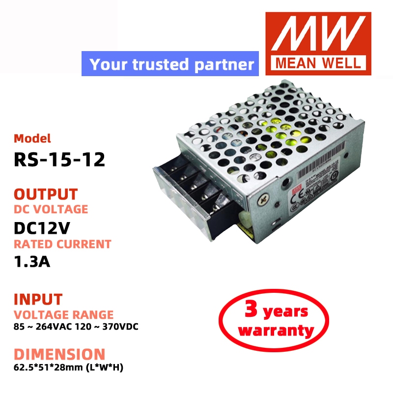 MEAN WELL RS-15-12 DC12V 1.3A สวิตช์พาวเวอร์ซัพพลาย Meanwell หม้อแปลง ...