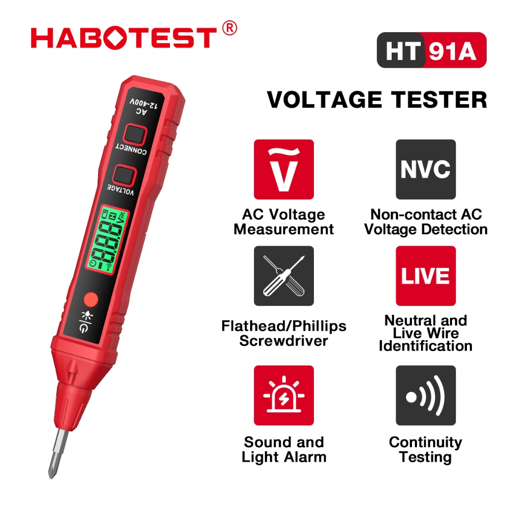 Habotest HT91A เครื่องตรวจจับแรงดันไฟฟ้า AC NCV 12 ~ 400V ประเภทปากกา ...