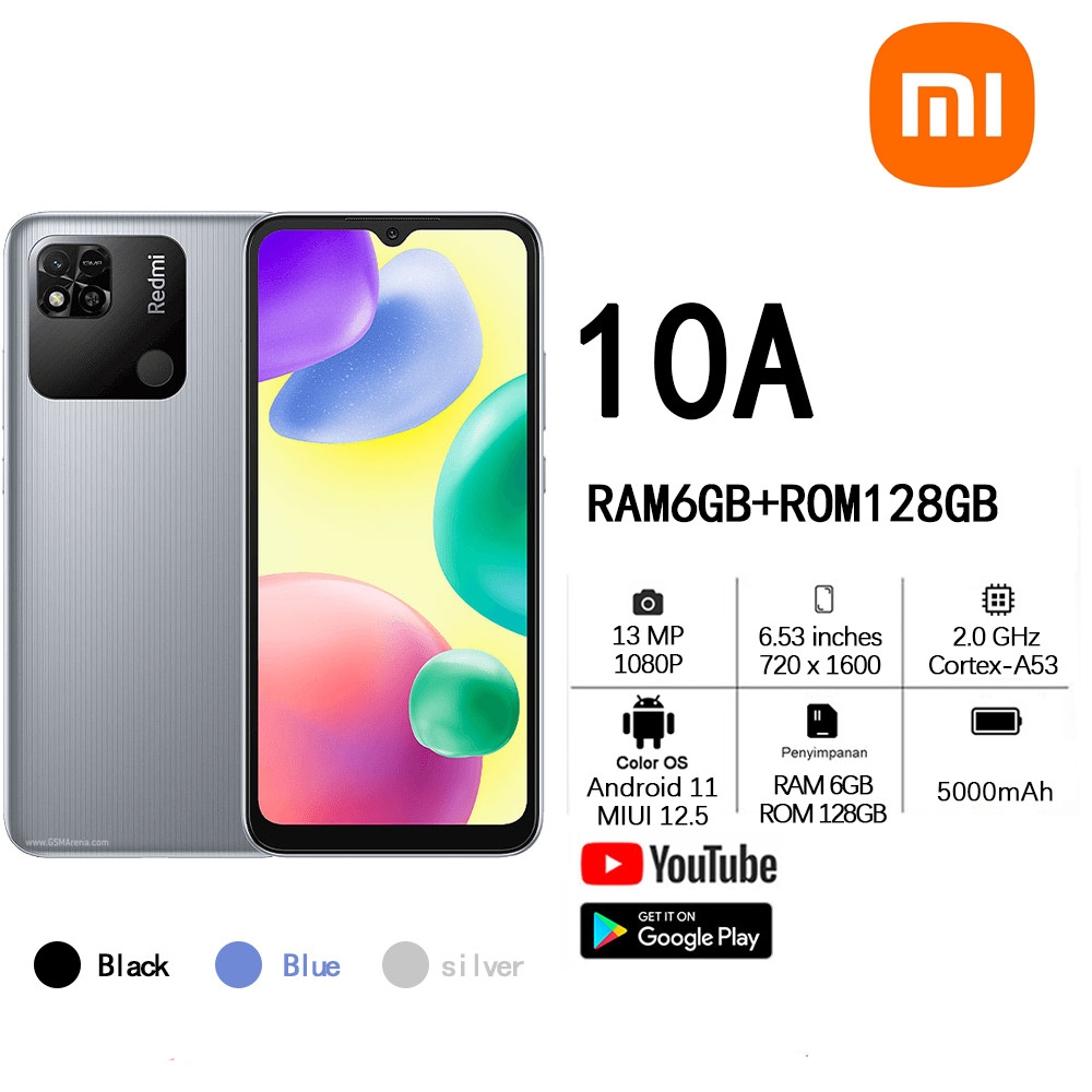 Redmi 10A สมาร์ทโฟนของแท้ 100% Ram 6GB ROM 128GB 6.53 "หน้าจอขนาดใหญ่ ...