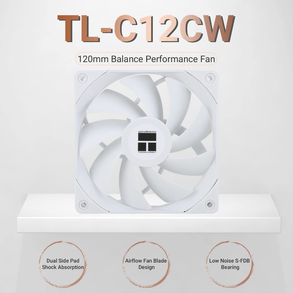 Thermalright TL-C12CW พัดลมแชสซีสีขาว พัดลม CPU 120 มม. พัดลมระบายความร้อน 4pin PWM พัดลม ...